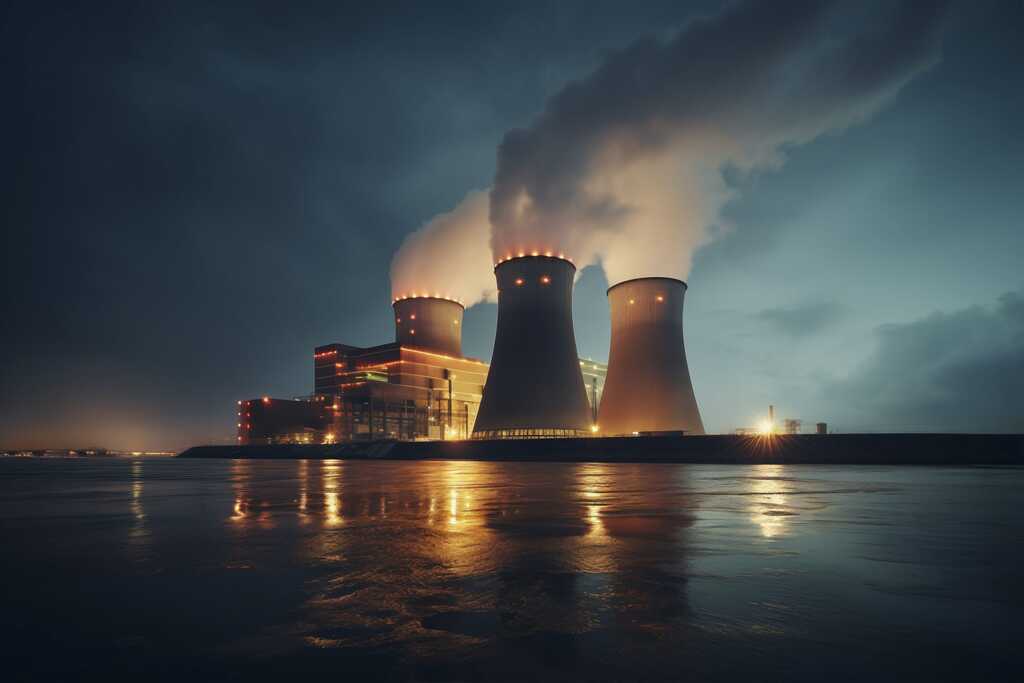 view-nuclear-power-plant-with-towers-letting-out-steam-from-process ...